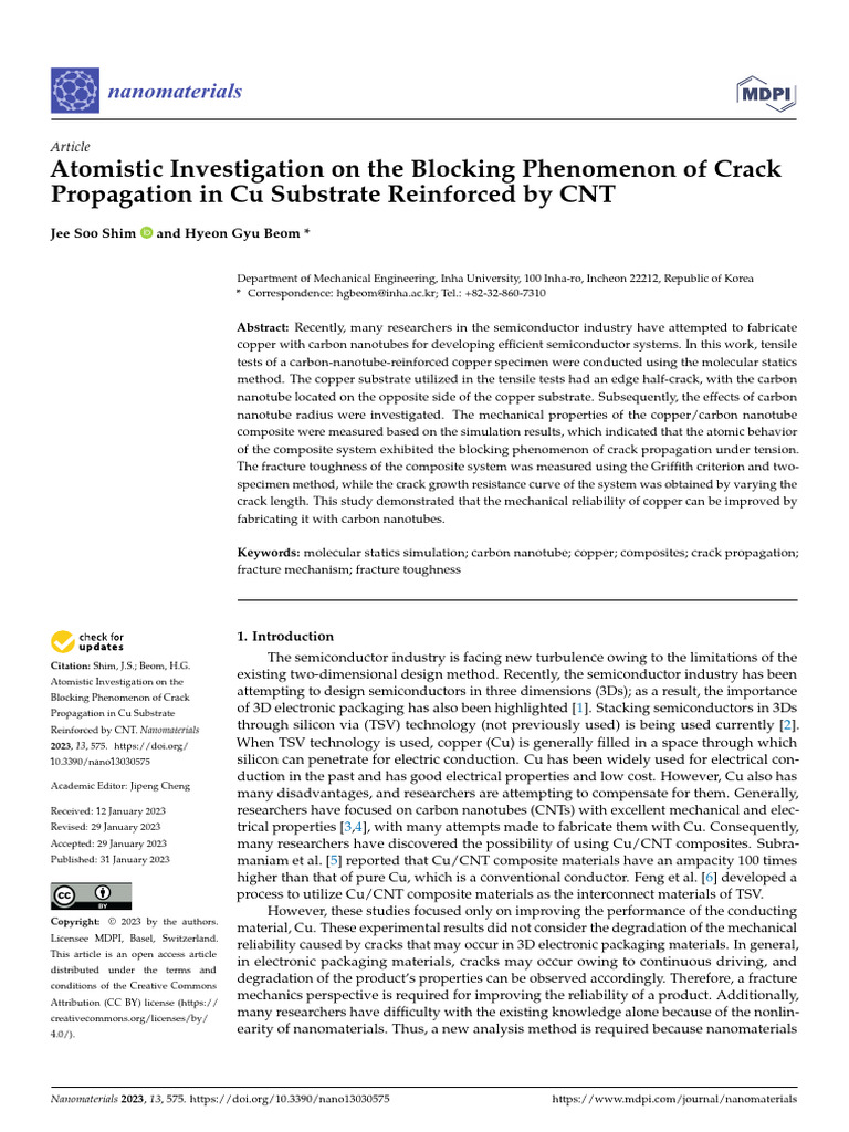 Atomistic Investigation On The Blocking Phenomenon of Crack Propagation in Cu Substrate ...