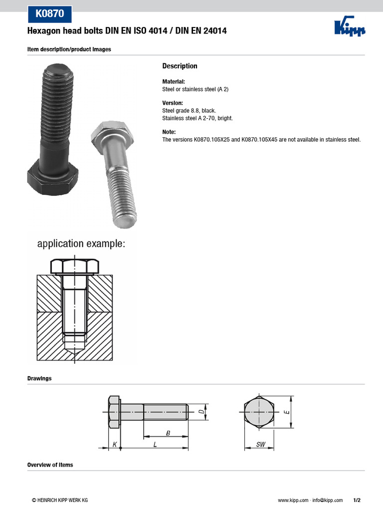 Hexagon Head Bolts DIN EN 24014 | PDF