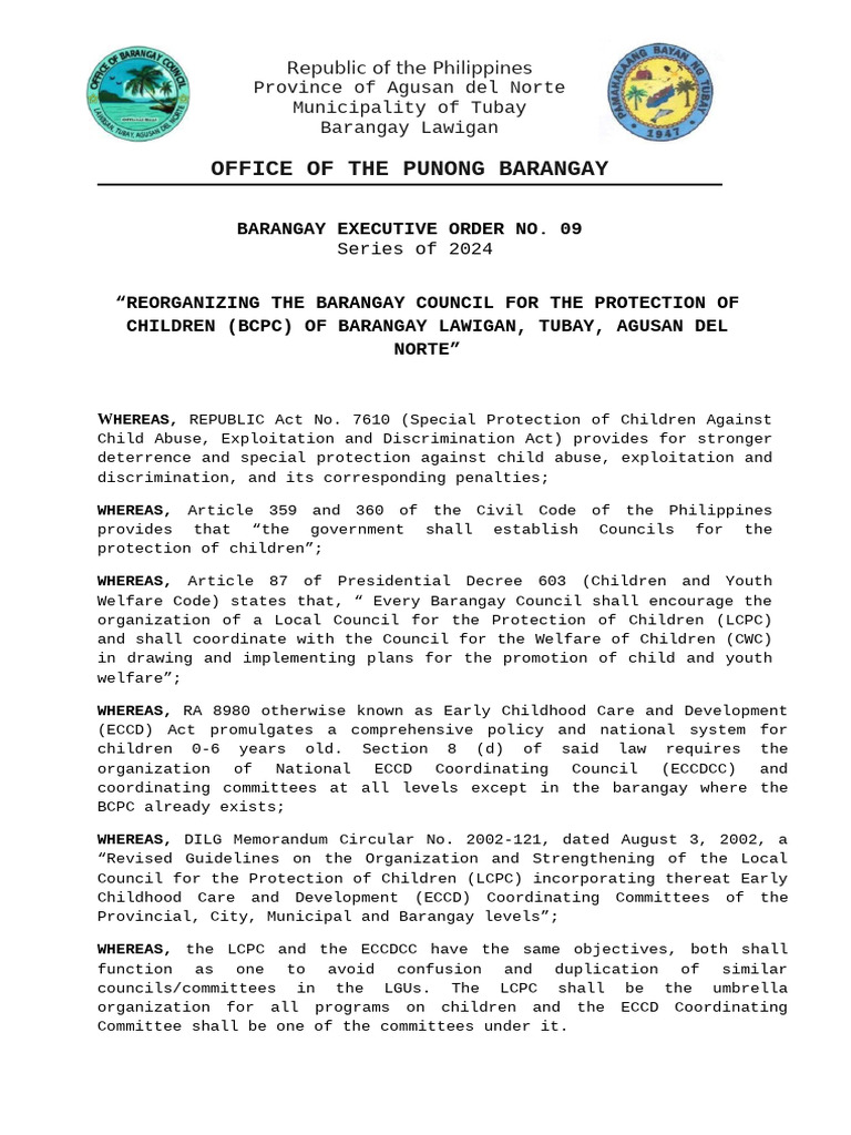 Executive Order No.3 Updated (BCPC) | PDF | Justice | Crime & Violence