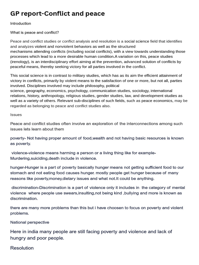 Gp-Conflict and Peace Report | PDF | Peace | Violence