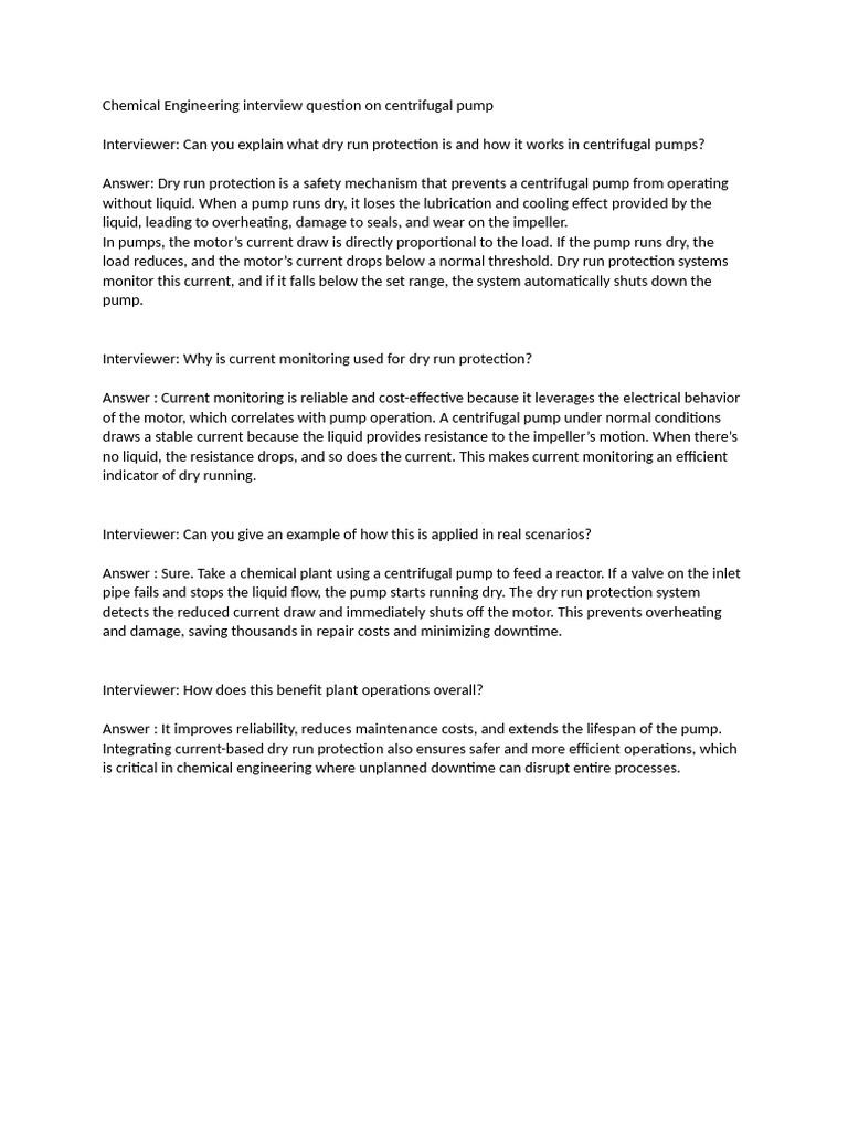 Chemical Engineering interview question on centrifugal pump | PDF