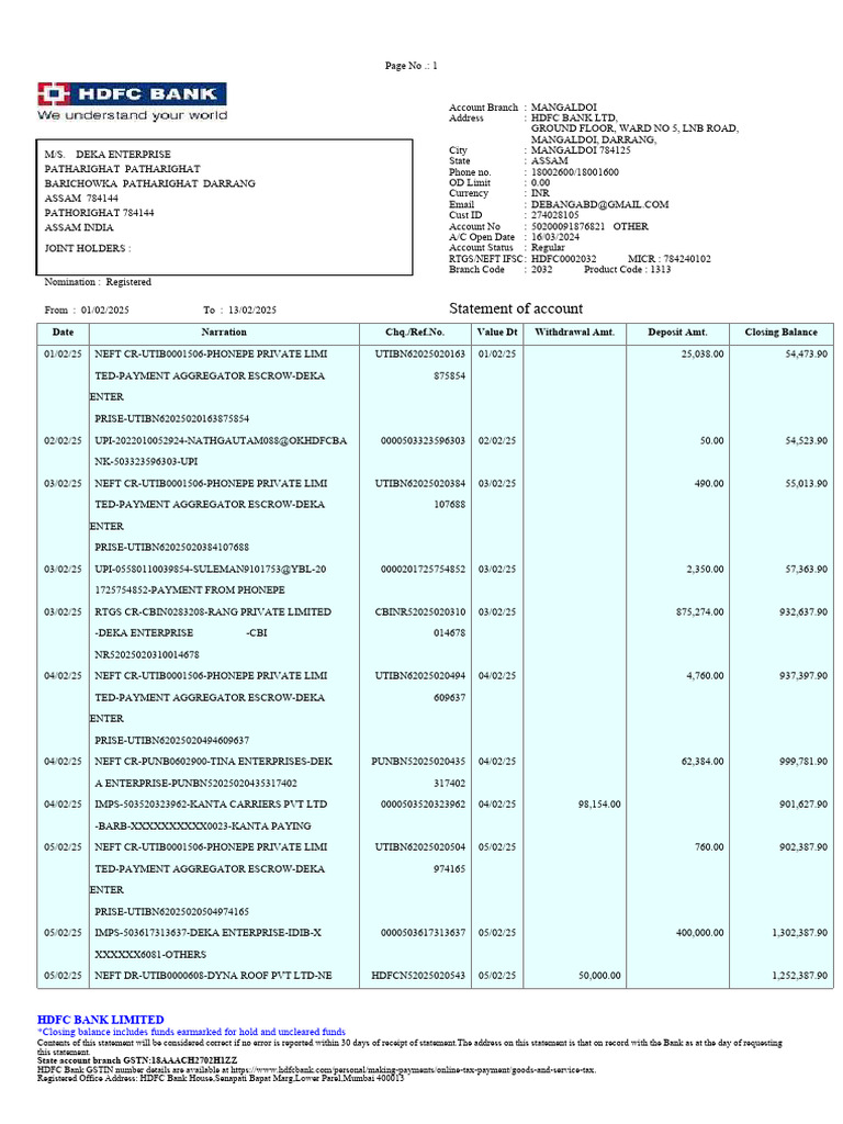 Acct Statement XX6821 13022025 | PDF | Banking | Accounting