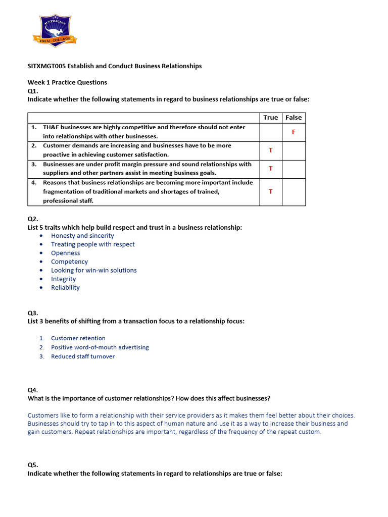 SITXMGT005 Week 1 Practice Question - Solution | PDF | Negotiation | Adelaide