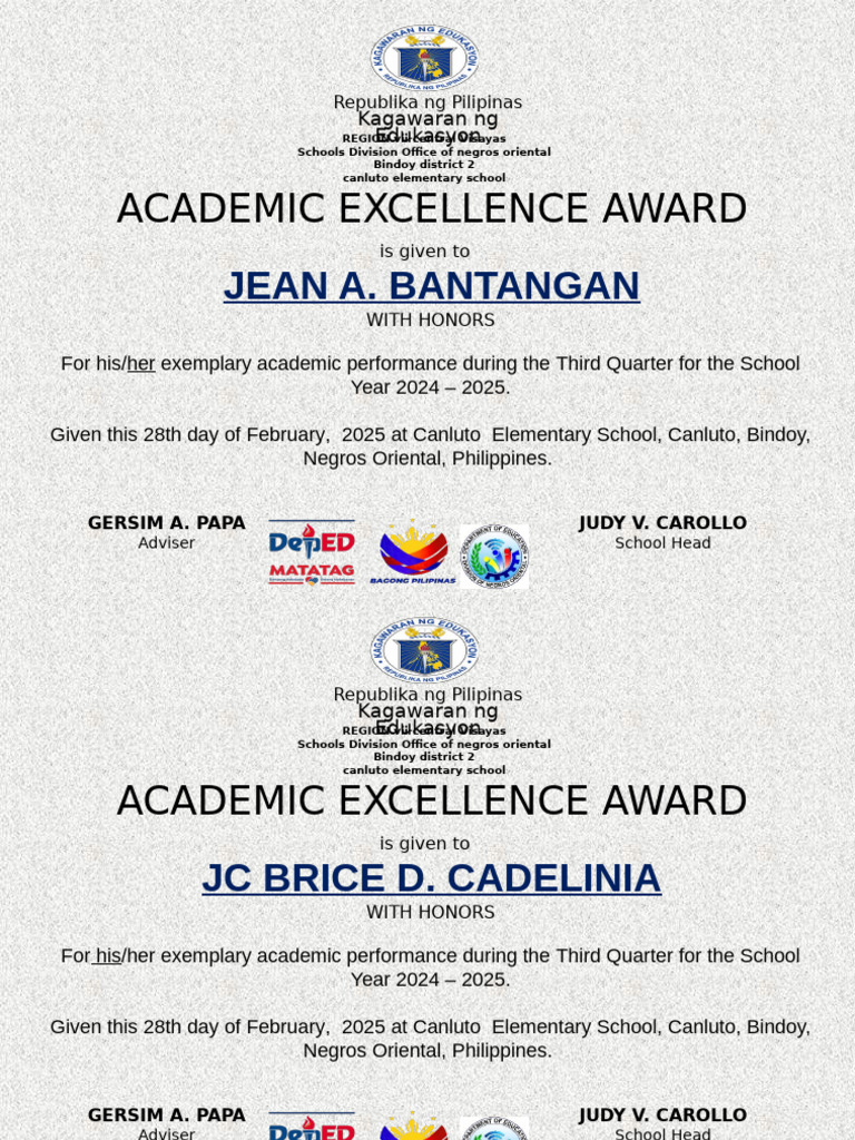 Academic Excellence Awards 2025 | PDF