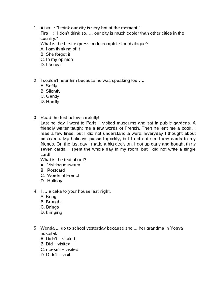 English Test Practice Questions | PDF