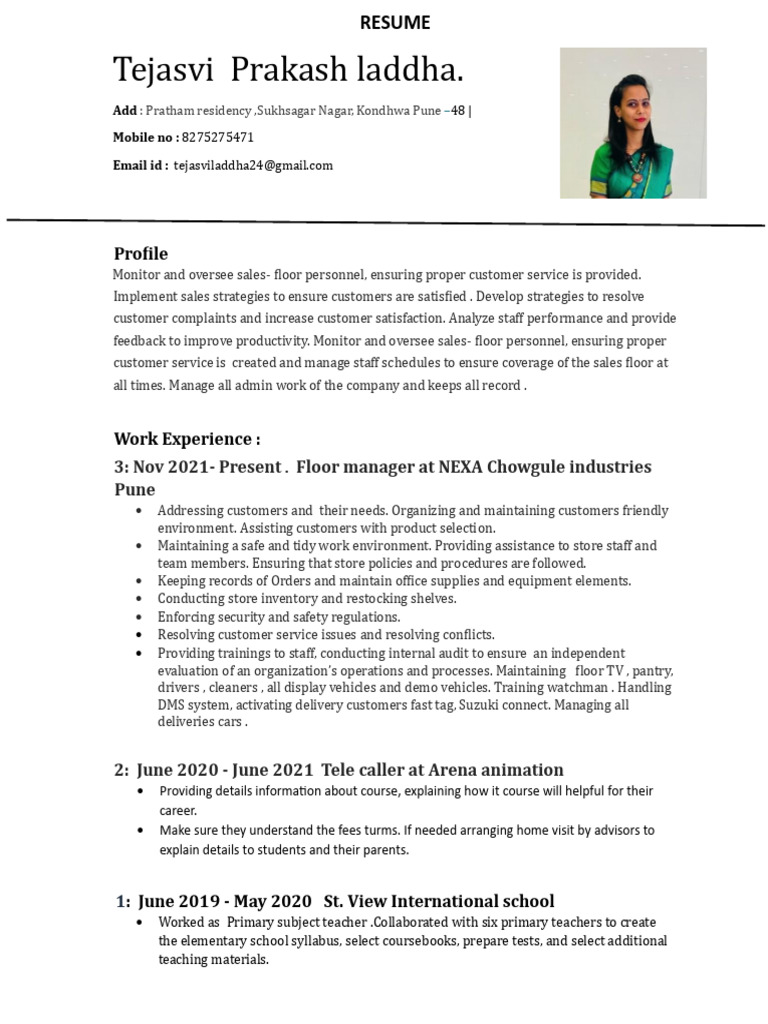Resume - Tejasvi - Laddha PDF Original | PDF | Business
