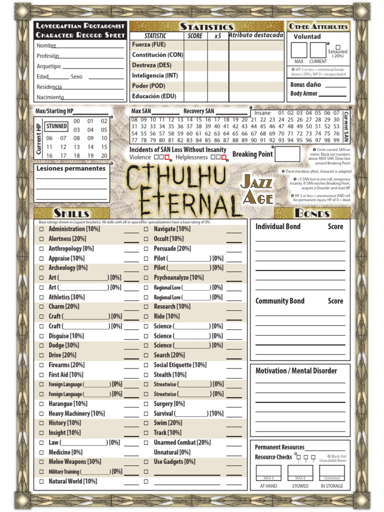 Cthulhu Eternal - Ficha de Personaje | PDF