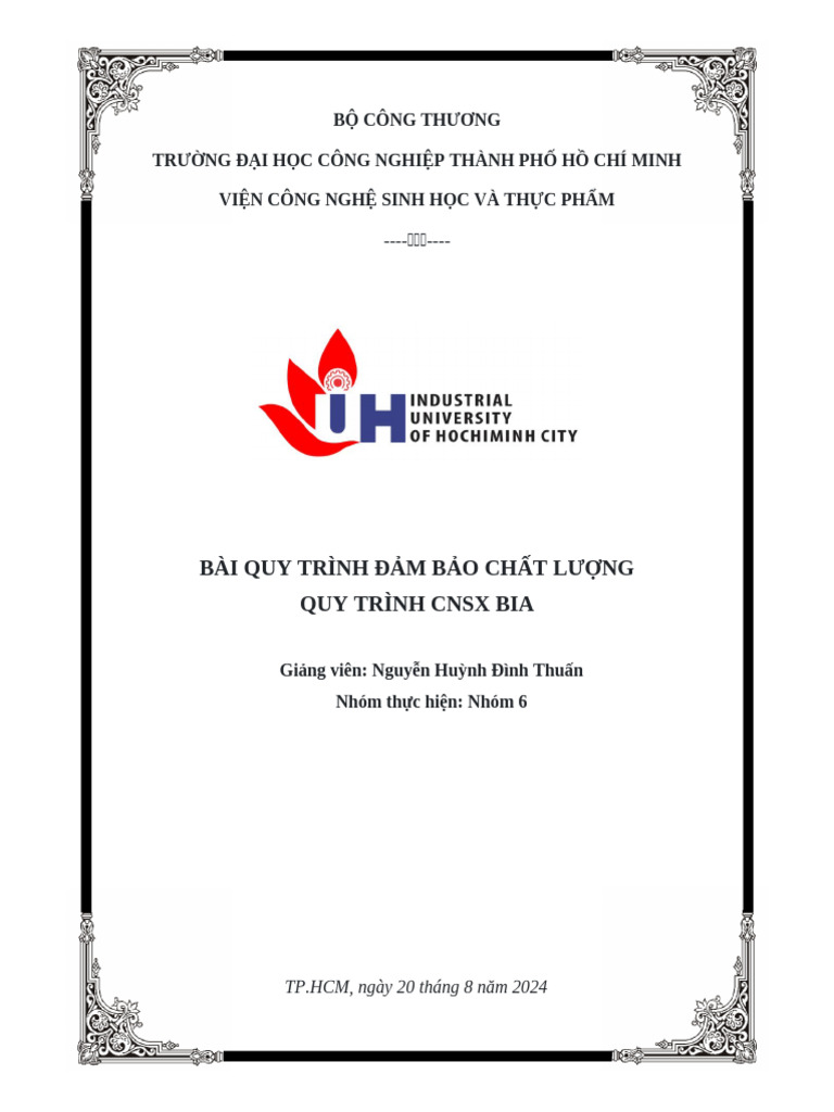 Quy Trình ĐBCL (CNCB Bia) - NHÓM 6 | PDF
