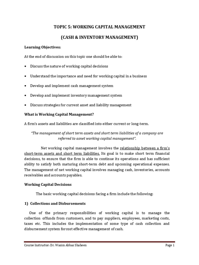 Topic 5 - Working Capital Management | PDF | Working Capital | Banks