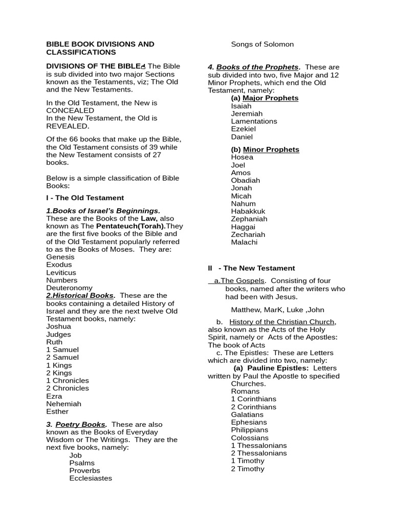 Bible Book Divisions and Classifications | PDF | Leah | Nevi'im