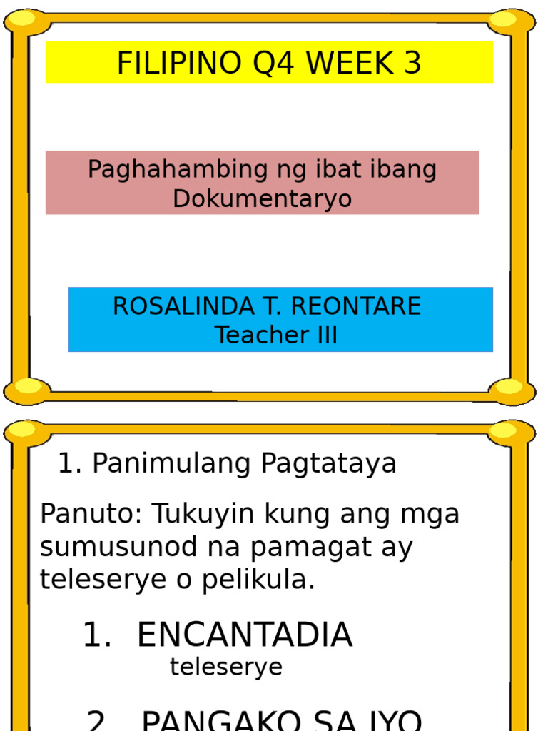 Co Filipino Q4 WK 3 - Dokumentaryo | PDF
