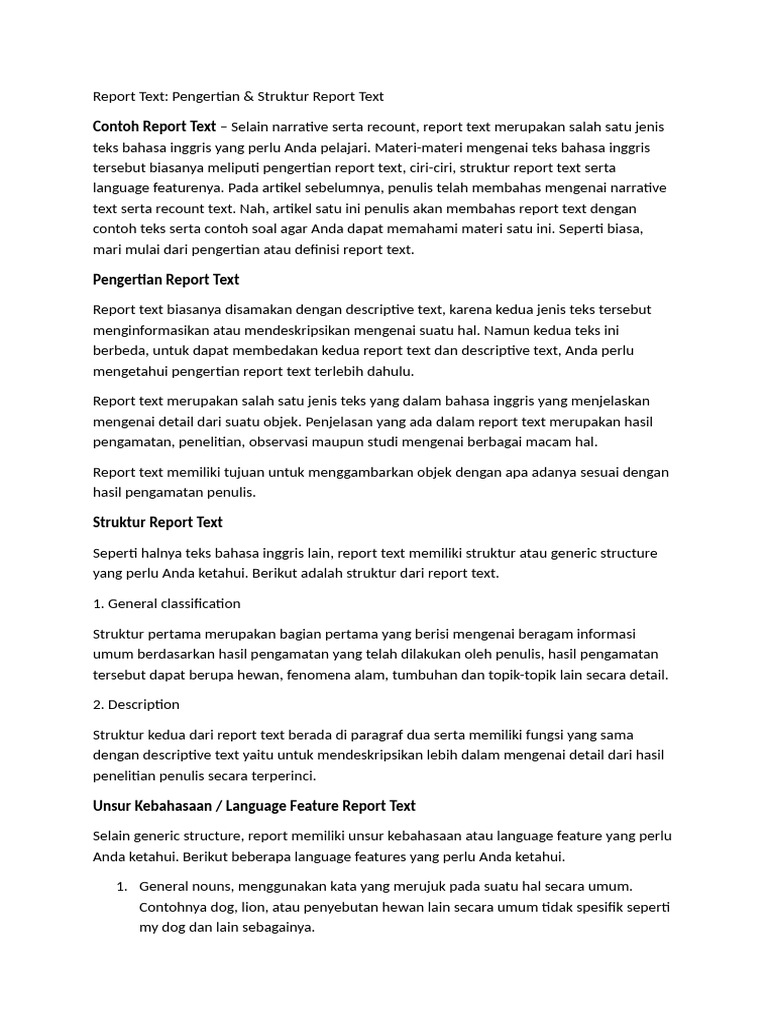 Materi Report Text Kelas 10 Dan Latihan Soal | PDF