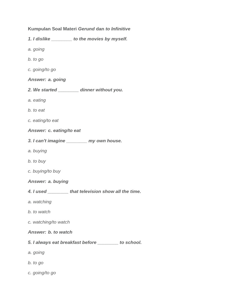 Kumpulan Soal 10 Dan Jawaban Materi Gerund Dan to Infinitive | PDF