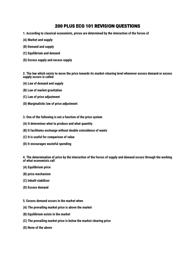 200 Plus Eco Revision Questions | PDF | Demand | Supply (Economics)