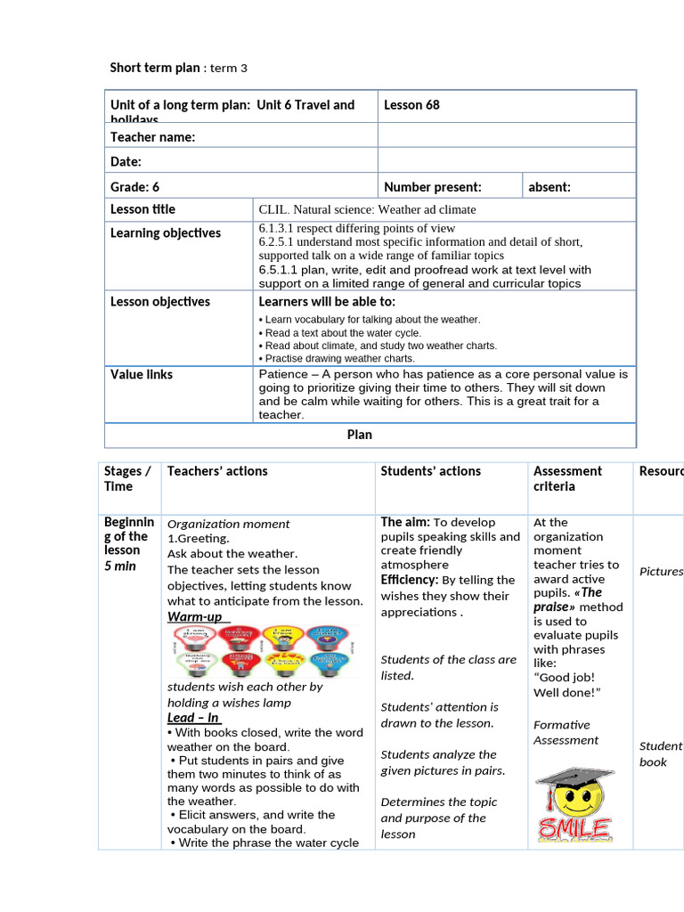 Weather and Climate Lesson Plan | PDF | Curriculum | Precipitation