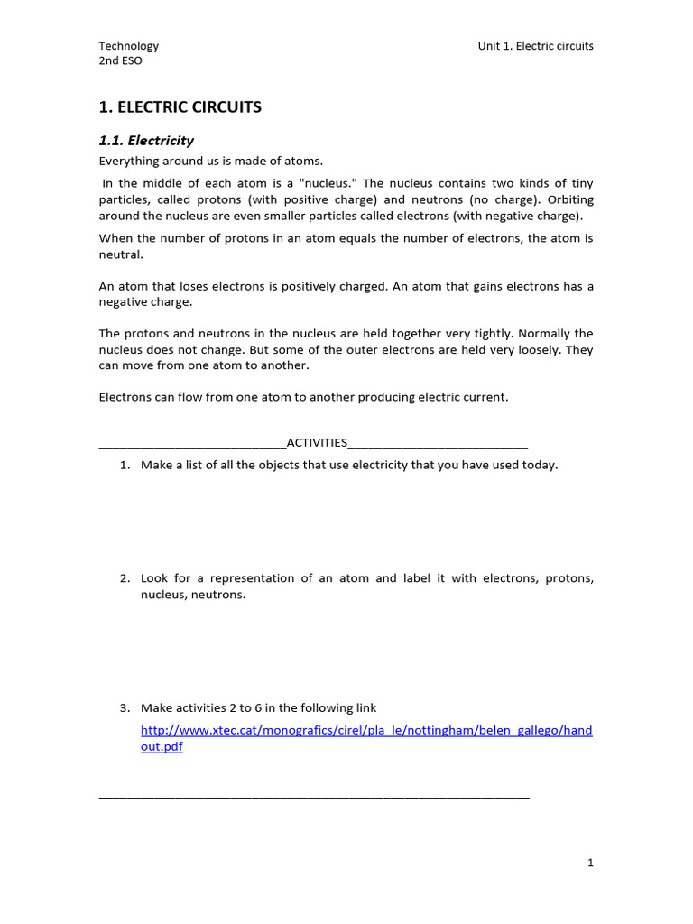 Unit 1. Electric Circuits | PDF | Atoms | Atomic Nucleus