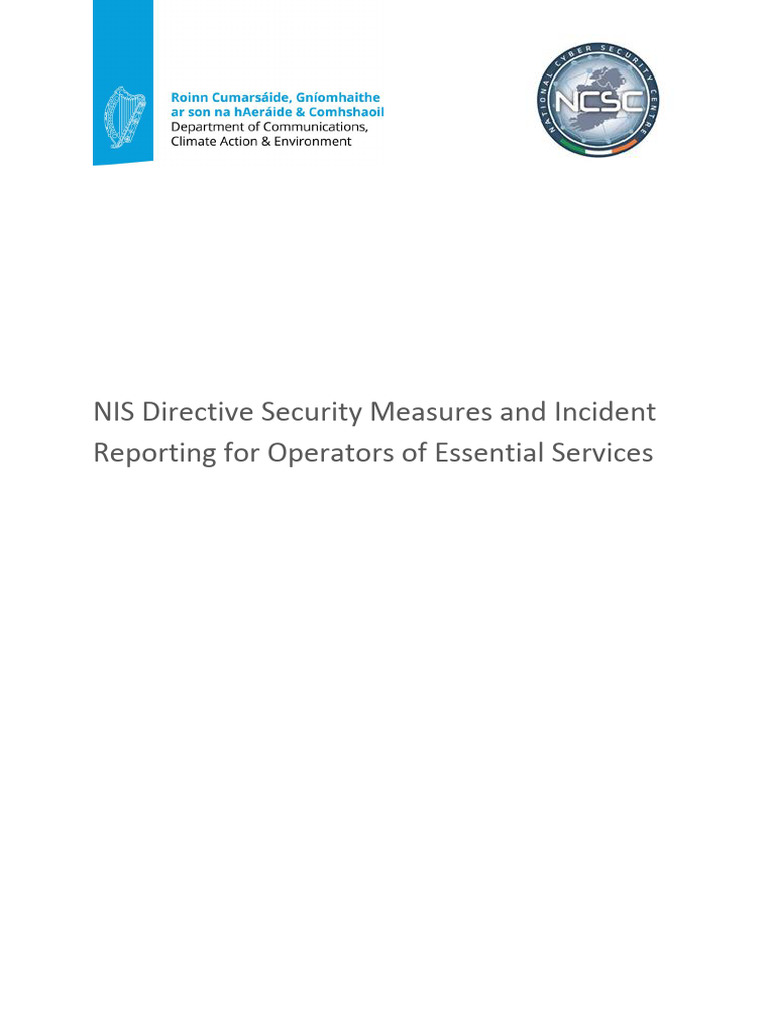 NIS Directive Security Measures and Incident Reporting For Operators of Essential Services | PDF ...