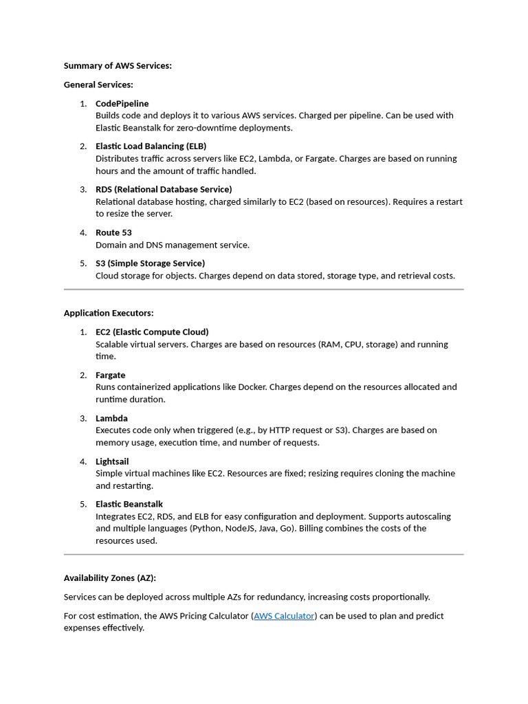 Summary of AWS Services | PDF | Amazon Web Services | Scalability