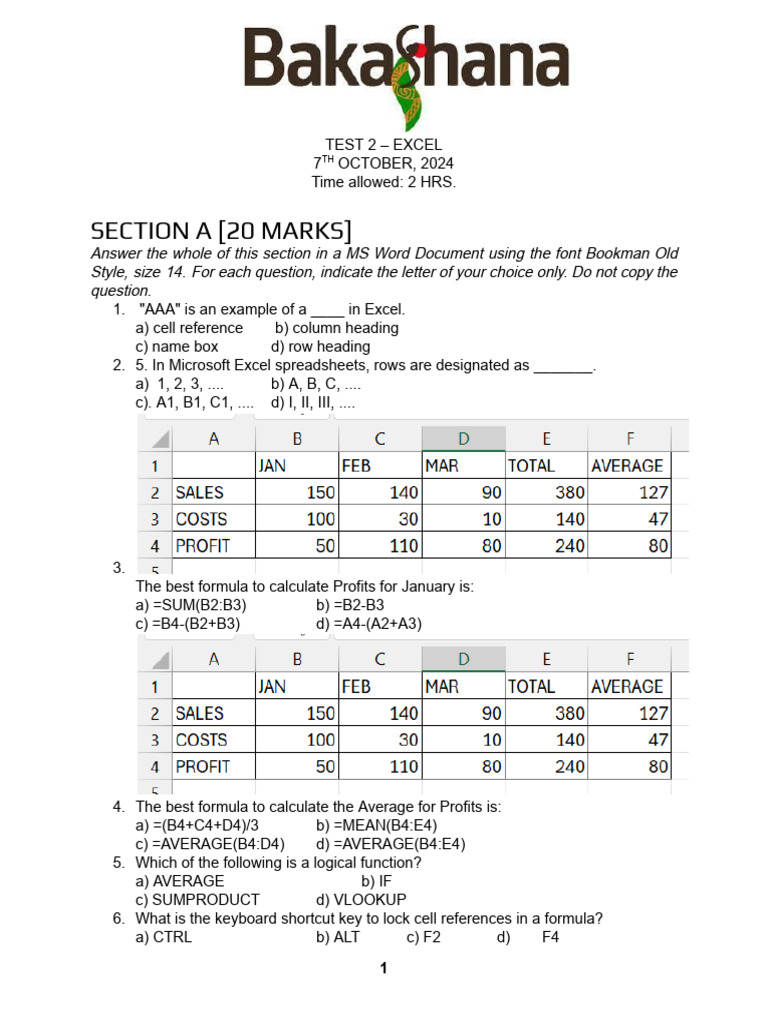 Computer Class Test 2 2024-3 | PDF | Microsoft Excel | Spreadsheet