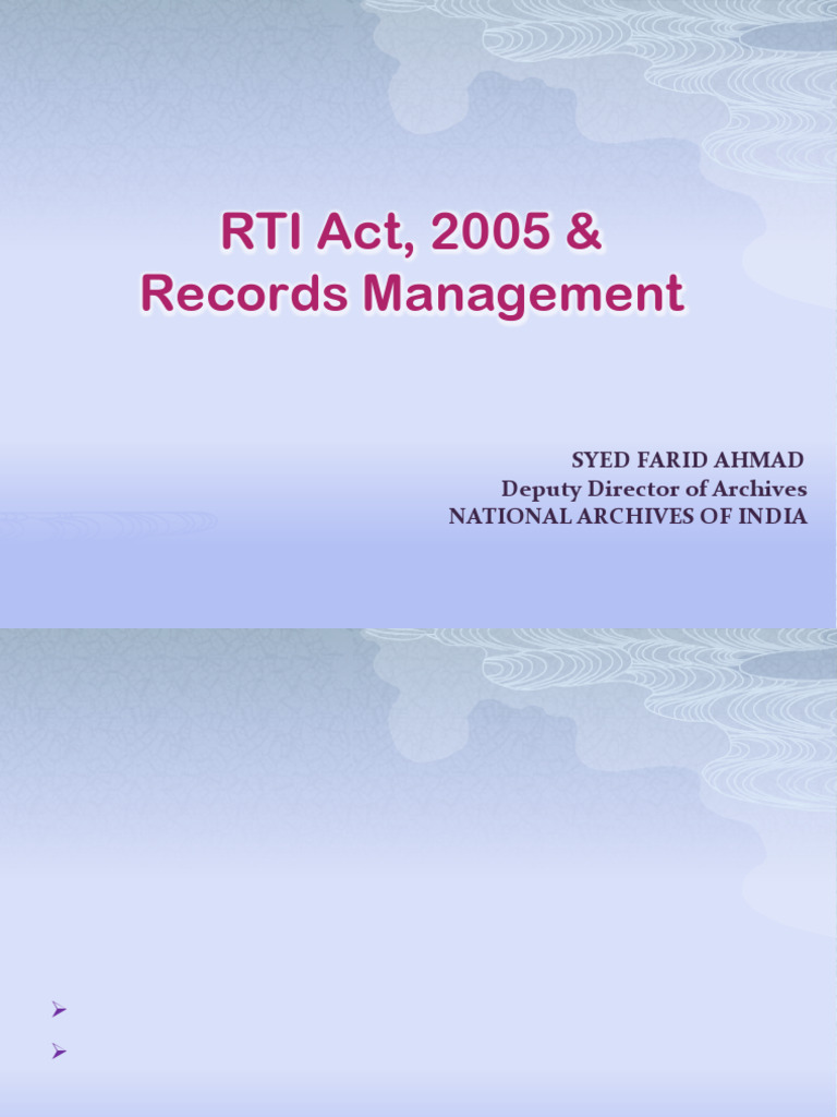 4 Rti 2005 and Records Management | PDF | Government Of India | Government Information