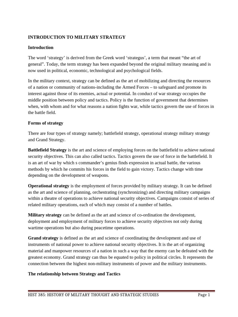 Handout of Military Thought and Strategy | PDF | Military Strategy ...