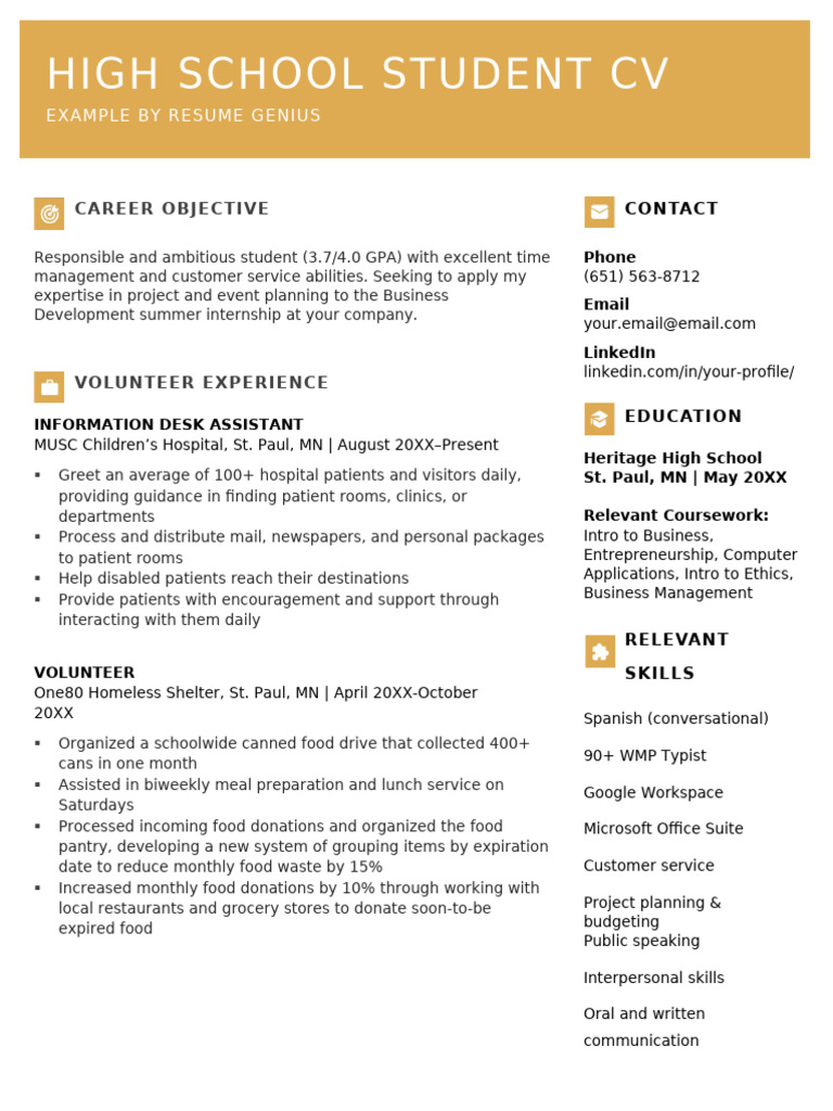 High School CV Example Template | PDF | Résumé