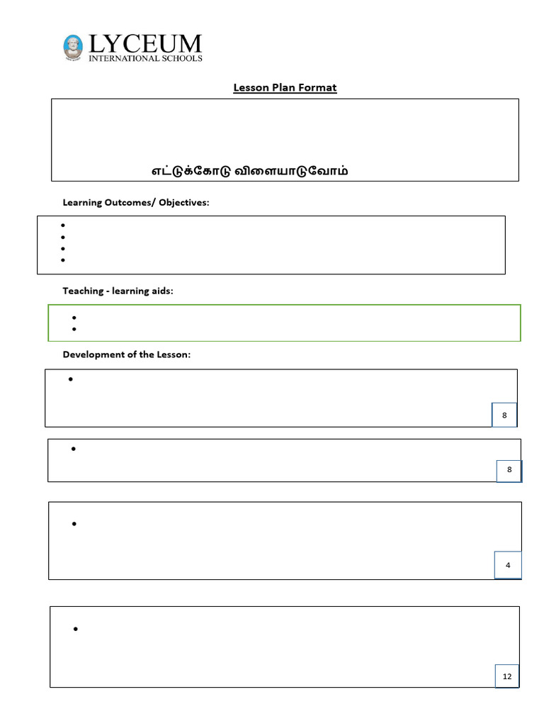Grade 4 Tamil Lesson Plan on Sports | PDF