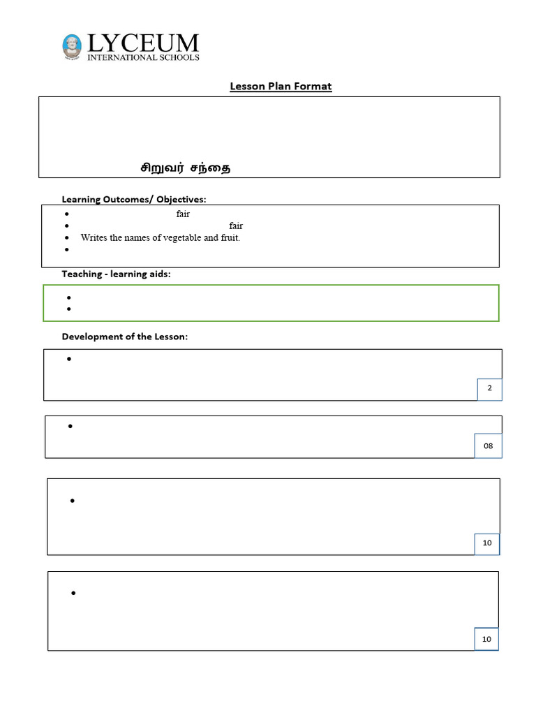 Grade 3 Tamil Lesson Plan: Fair Importance | PDF
