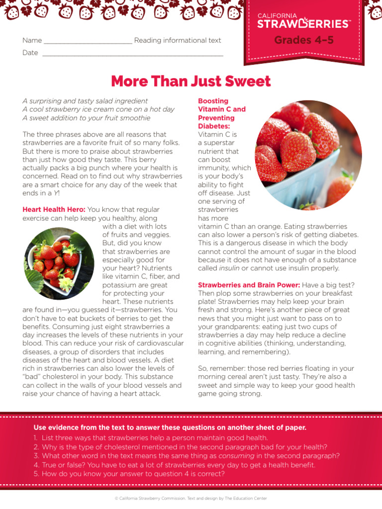 Classtoom Activities Grades 4-5 More Than Just Sweet | PDF | Strawberry ...