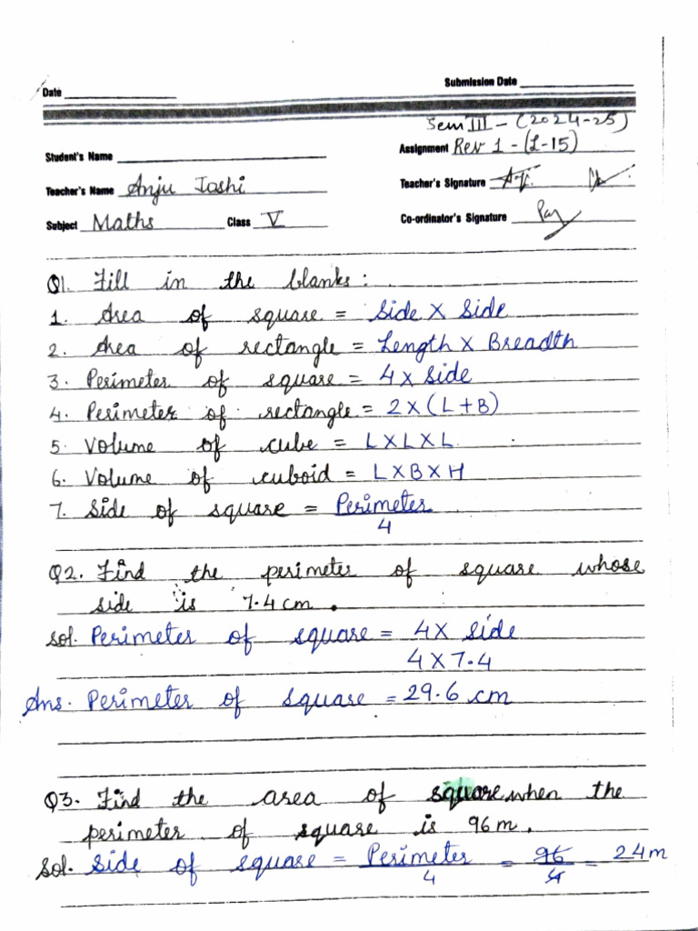 Maths Short Form Assignment Class 1 | PDF