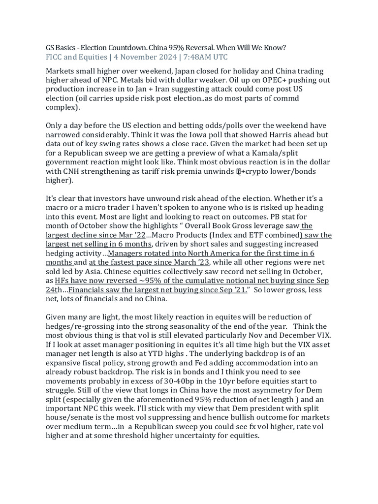 GS Basics - Election Countdown. China 95 Reversal. When Will We Know ...