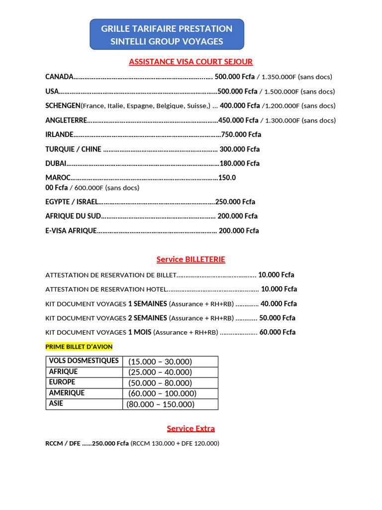 Grille Tarifaire Nouveau | PDF