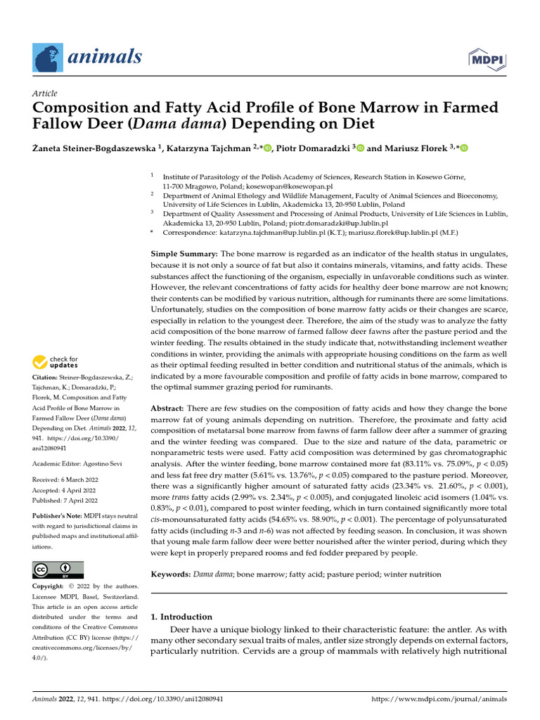 Composition and Fatty Acid Profile of Bone Marrow | PDF | Deer | Fat