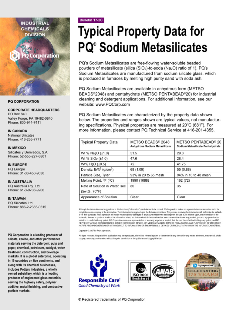 Sodium Metasilicates Product Overview | PDF | Silicon Dioxide ...