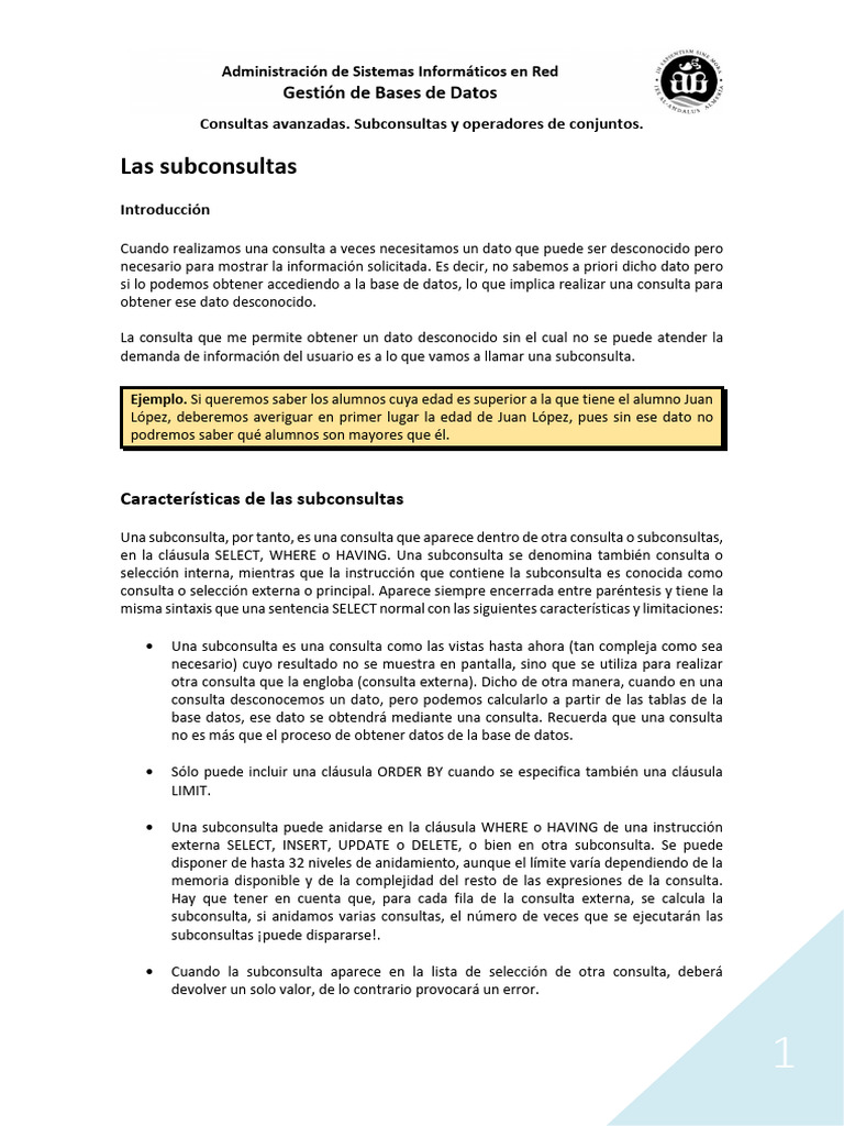 Operadores de Conjuntos | PDF | SQL | Gestión de datos