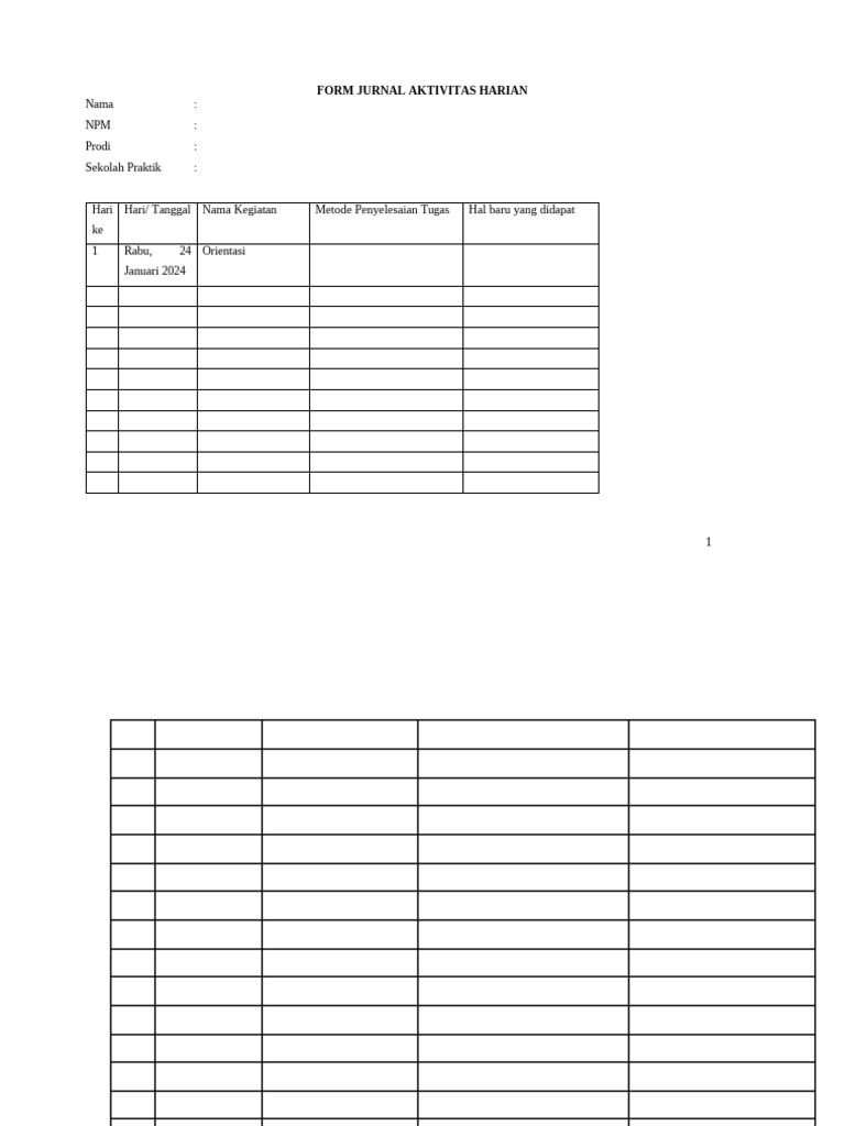Form Jurnal Aktivitas Harian | PDF