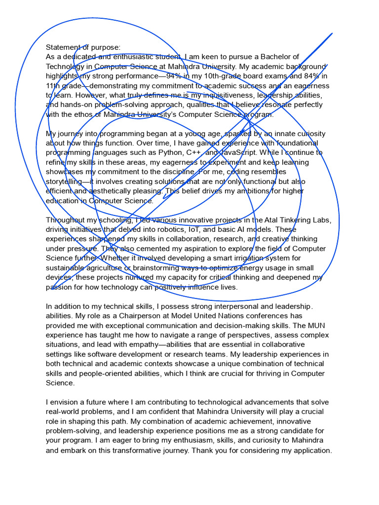 Gangireddy Rishith Reddy Statement of Purpose (1) | PDF | Leadership ...