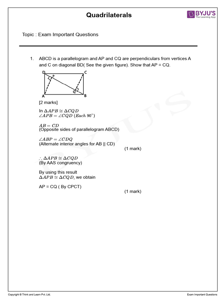 CBSE_G+09_Quadrilaterals_EIQ | PDF | Euclidean Plane Geometry | Euclid
