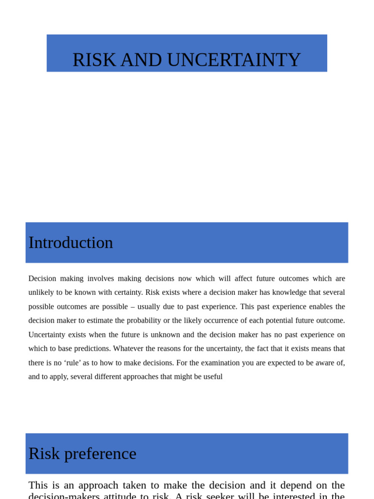 Risk and Uncertainty | PDF