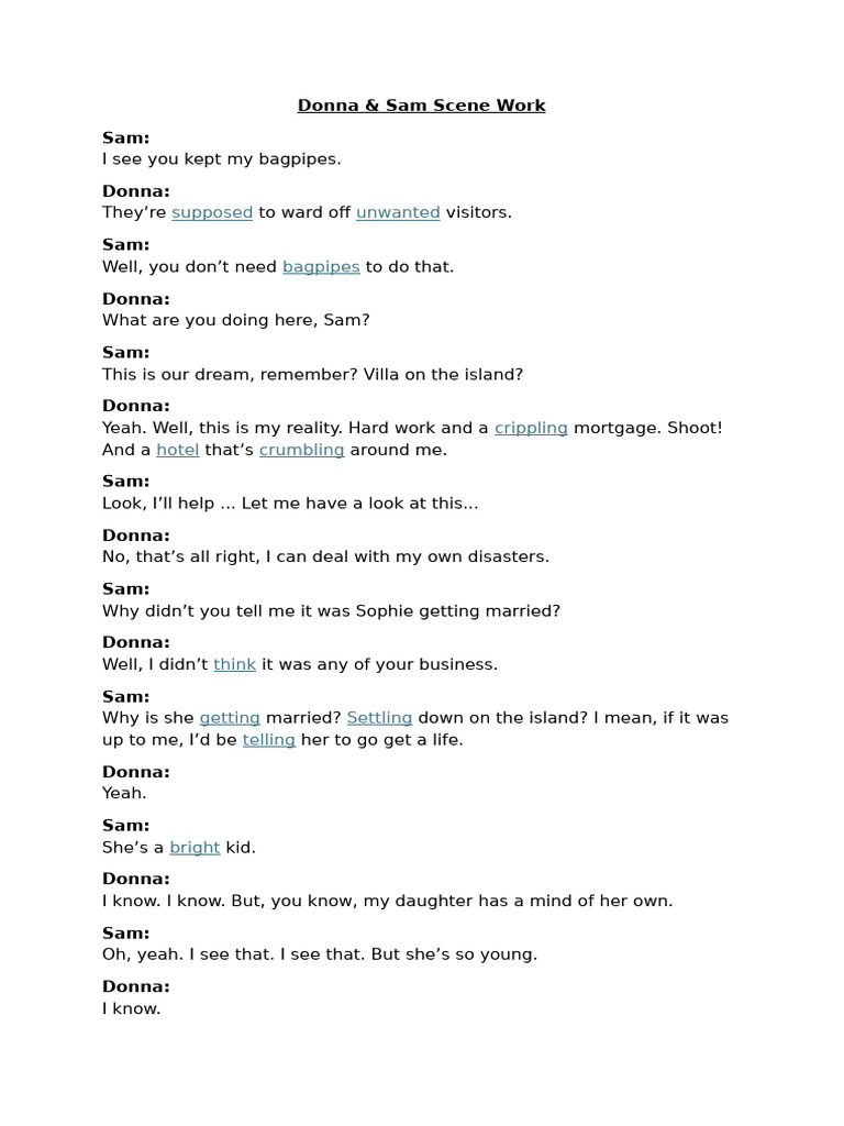 Donna & Sam Scene - Mamma Mia | PDF