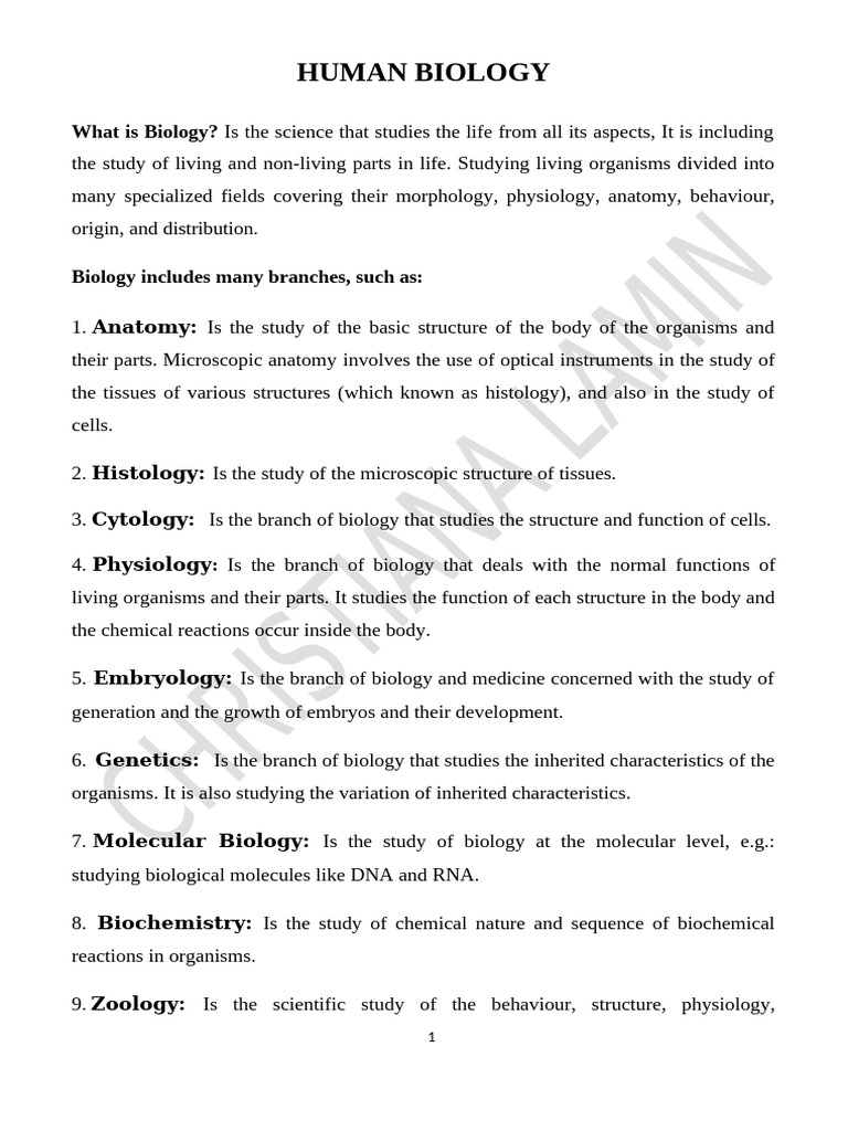 HUMAN BIOLOGY | PDF | Human Body | Tissue (Biology)