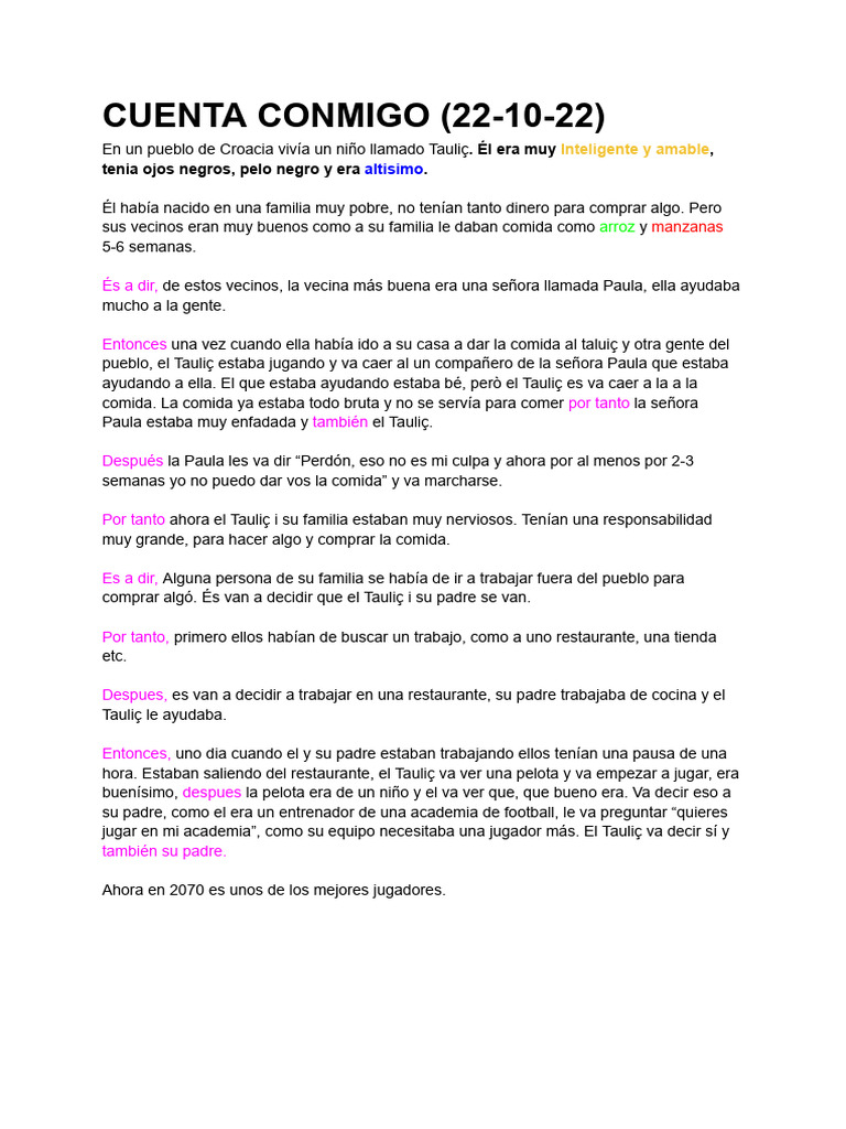 Castellan Cuenta Conmigo Redacción - Abhi 2nC | PDF