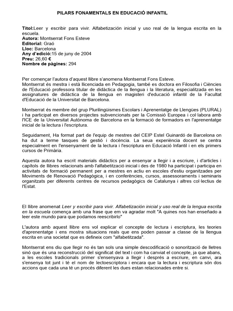 PILARS FONAMENTALS EN EDUCACIÓ INFANTIL_ NATÀLIA MATEU PERALES | PDF