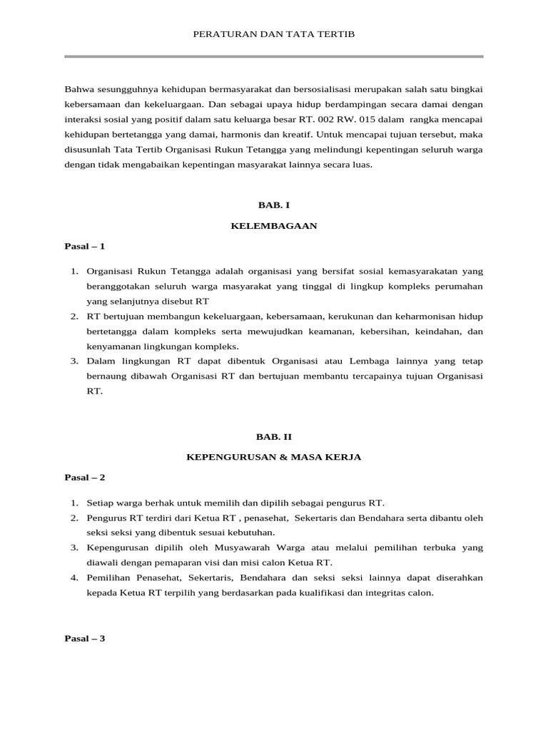 Peraturan Dan Tata Tertib RT 02 | PDF