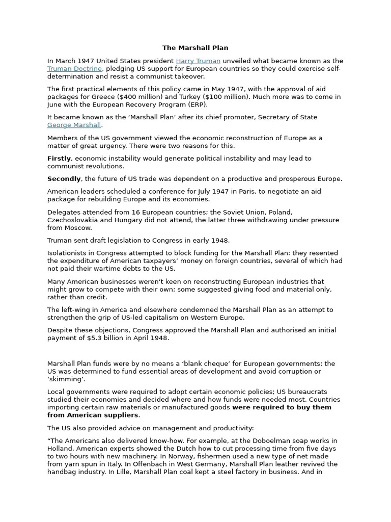 The Marshall Plan - Thorough Explanation | PDF | Marshall Plan ...