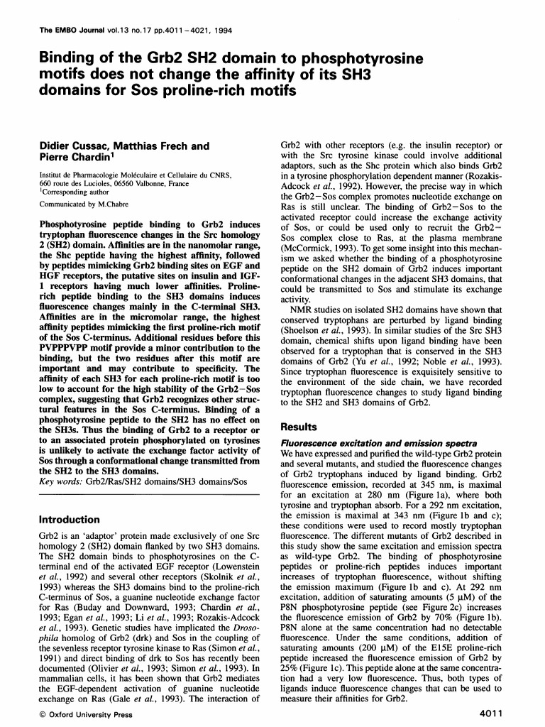 Binding of The Grb2 SH2 Domain To Phosphotyrosine | PDF | Ligand ...