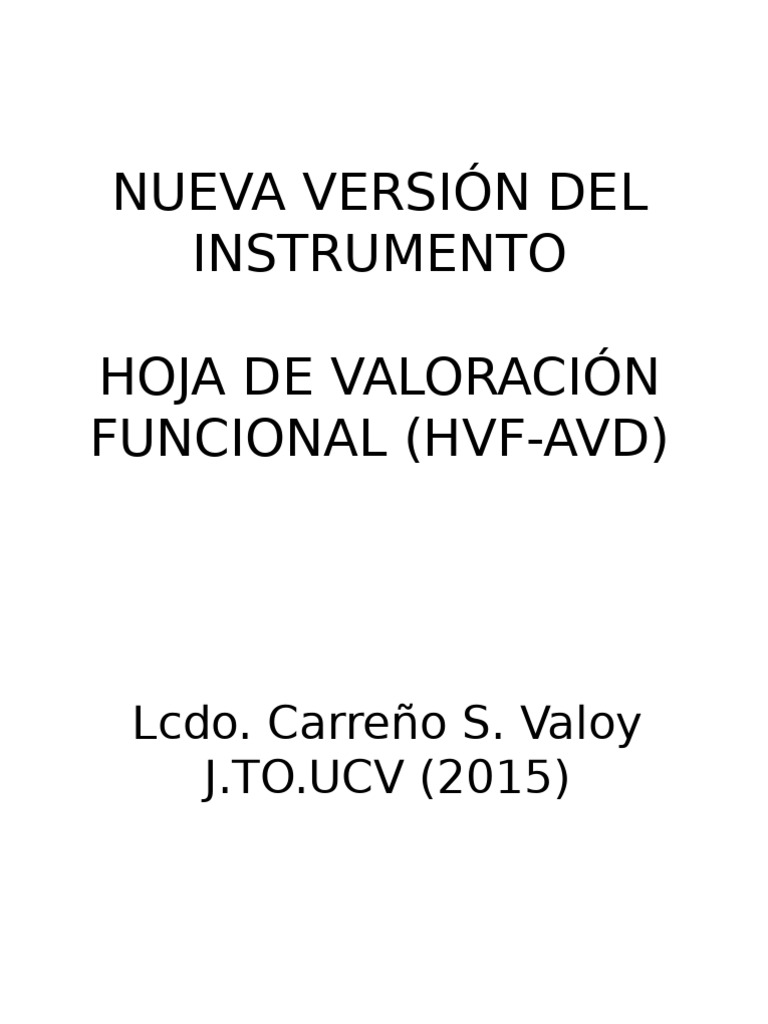 Hoja de Valoración Funcional (Hvf-Avd) | PDF | Higiene | Terapia ocupacional
