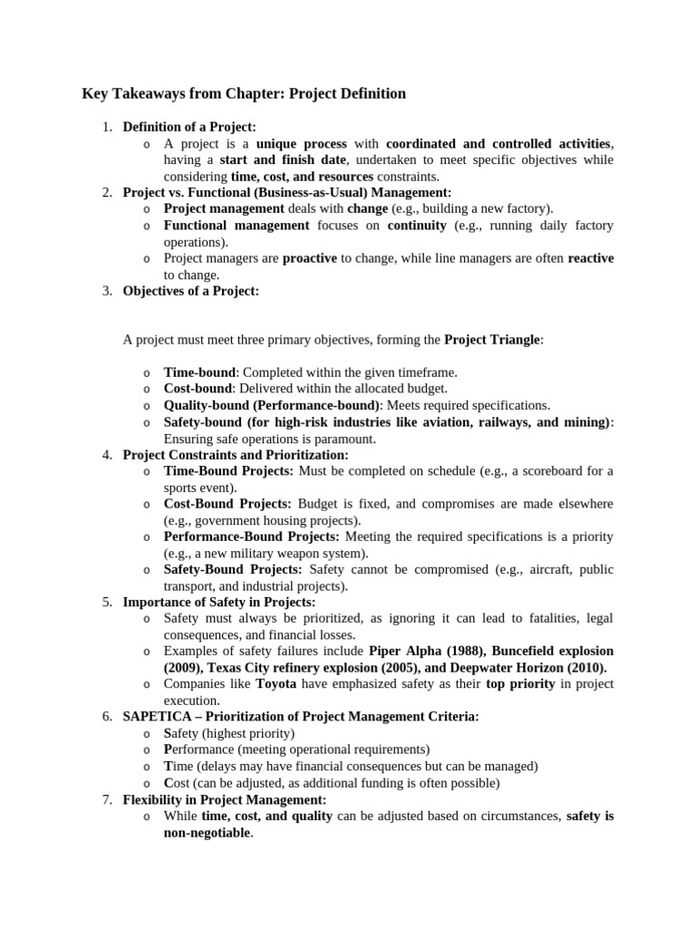 Key Takeaways From Chapter | PDF | Project Management | Performance ...