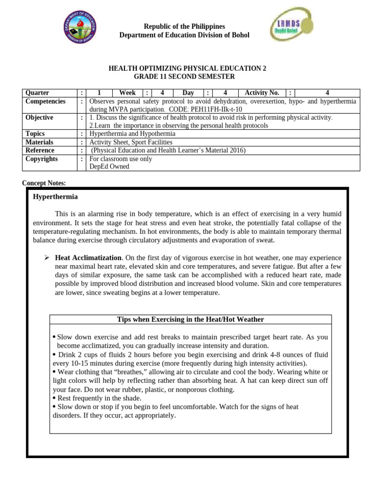 HOPE2-LAS-2ND-SEM-Q2-WK4 | PDF | Hypothermia | Hyperthermia