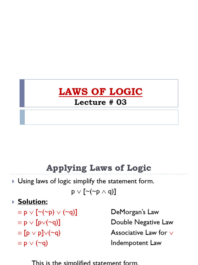 Applying Laws of Logic Simplified | PDF | Grammar | Boolean Algebra